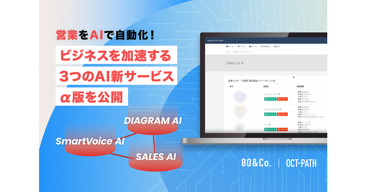 80&CompanyとOCT-PATH、生成AI活用サービスのα版を発表 AIで営業活動の効率化へ|SalesZine（セールスジン）